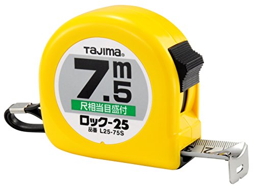 幅25mmイエロー/7.5m 尺目盛付/L25-75SBL・Size:7.5m 尺目盛付Style:幅25mm・パッケージ個数:1・製品重量(g):390・テープを固定できる、ロックタイプ・0点補正移動爪・ショックアブソーバー付便利なロック...