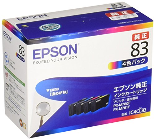 [単品]4色パック/標準/IC4CL83・Size:標準Style:[単品]Color:4色パック・パッケージ個数:1・対応機種:PX-M781F、PX-M780F・目印は「虫めがね」・商品の重量:168g・メーカー:エプソン・カラー:?4...