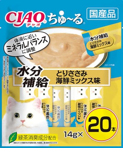 とりささみ 海鮮ミックス味-/14グラム (x 20)/-・パッケージ個数:1・本体サイズ(幅X奥行X高さ):30×3×28cm・本体重量:0.315kg・原産国:日本・食べきりサイズの液状のおやつ。・猫の体液に近いミネラルバランスに調整す...