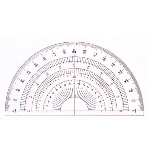 -/-/16-504 180ド・パッケージ個数:1・用途:分度器・厚さ:1.0mm・材質:アクリル樹脂分度器の定番品。 対衝撃性アクリルを使用、ホットスタンプ2色印刷で、NC彫刻機で切削している。
