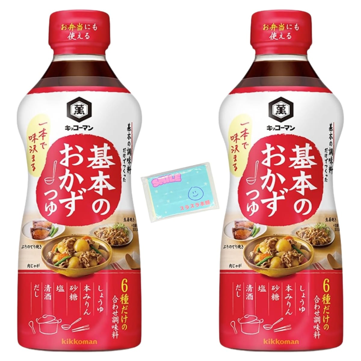 キッコーマン 基本のおかずつゆ 500ml ×2本セットです。手間暇かけず肉じゃがや生姜焼など基本のおかずの味付けが決まる料理用つゆです。 原材料はしょうゆ、本みりん、砂糖、塩、清酒、だし（かつお・昆布）の6種類のみで基礎調味料を一から混ぜ...