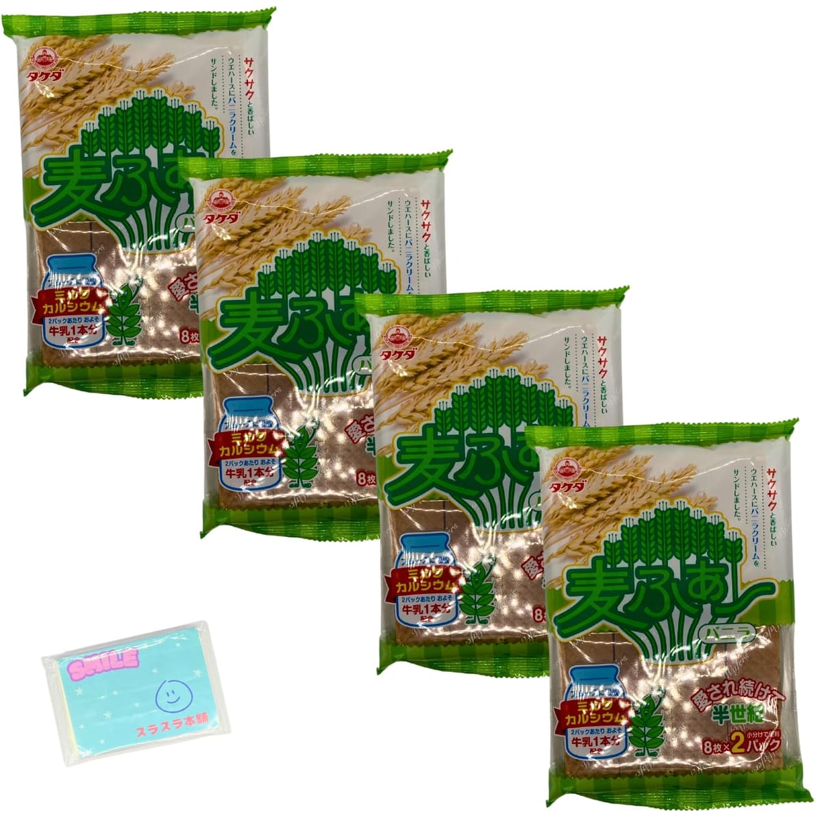 タケダ 麦ふぁ～16枚入り×4袋セットです。タケダのロングセラー商品『麦ふぁ～バニラ（16枚入り）』を2袋セットにしました。 『麦ふぁ～』はガス釜で焼く製法にこだわったサクサク香ばしい食感のウエハース菓子です。 『麦ふぁ～』はビタミンEが豊...
