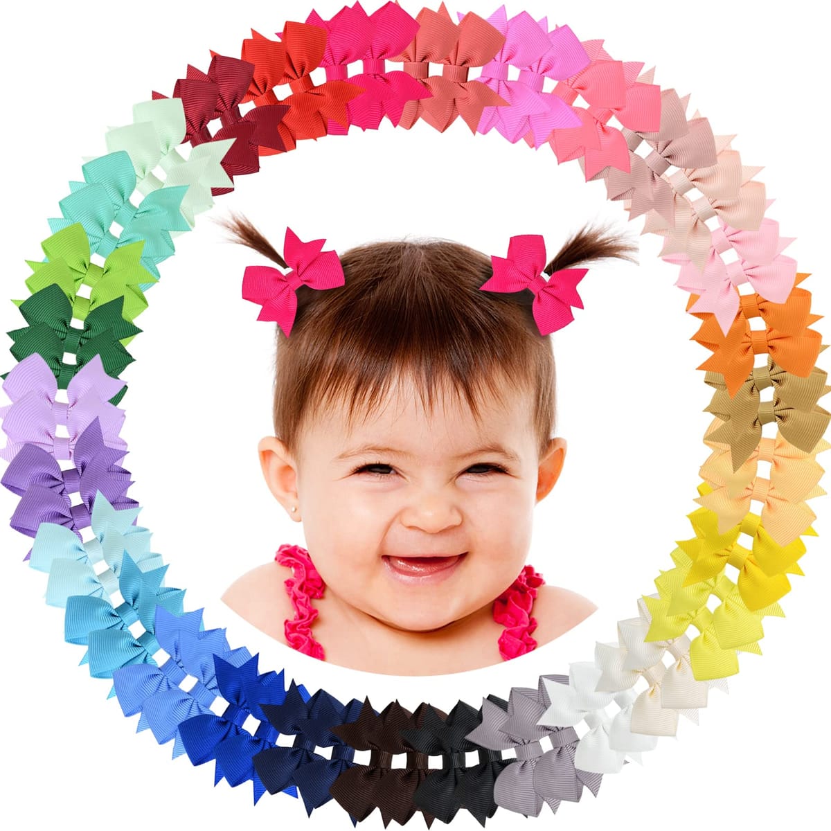 ALinmo 60ピース/30色 ペア 5.08cm 小さなヘアリボンクリップ 赤ちゃん 女の子 フルリボン裏地 ワニ口クリップ 幼児 子供 当社は人気があり、シンプルで、便利で、ファッショナブルで耐久性のあるヘアアクセサリーを提供すること...
