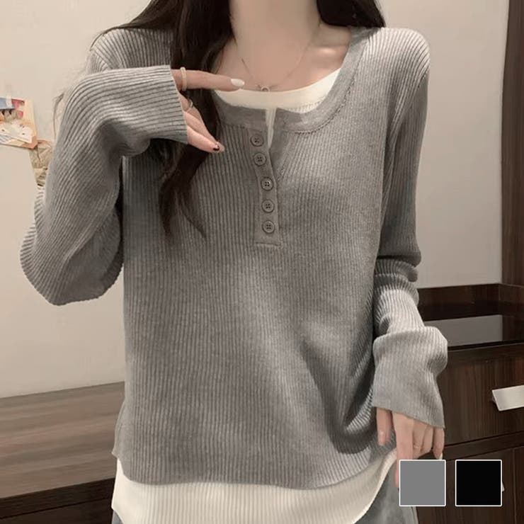 ■POINT・1枚でレイヤードコーデが完成するので、サラッと着られてオシャレに決まる。・シンプルなバイカラーデザインだからカジュアルなパンツと合わせて、ちょっとしたお出かけにも最適◎・ヘンリーネックで首元もお洒落に決まるレイヤード風ドッキン...