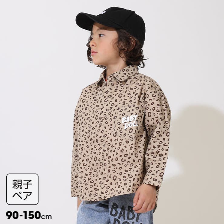 ★親子おそろいデザイン★一枚でコーデの主役になるレオパードデザインのシャツ♪カジュアルからフェミニンまで幅の広いスタイリングにマッチするので使い勝手抜群★さらっと柔らかい肌ざわりのブロード素材で、1枚ではもちろん羽織りとしても◎ベビーサイズ...