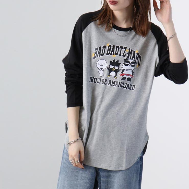 バッドばつ丸の長袖ラグランTシャツですサイズはM L LLで2色展開です【サイズ】m、l、ll【カラー】杢グレーxブラック、ブラックxブラック【素材】素材綿100%杢グレーxブラック　本体：綿90% レーヨン10%　衿袖部分：綿100%【サ...