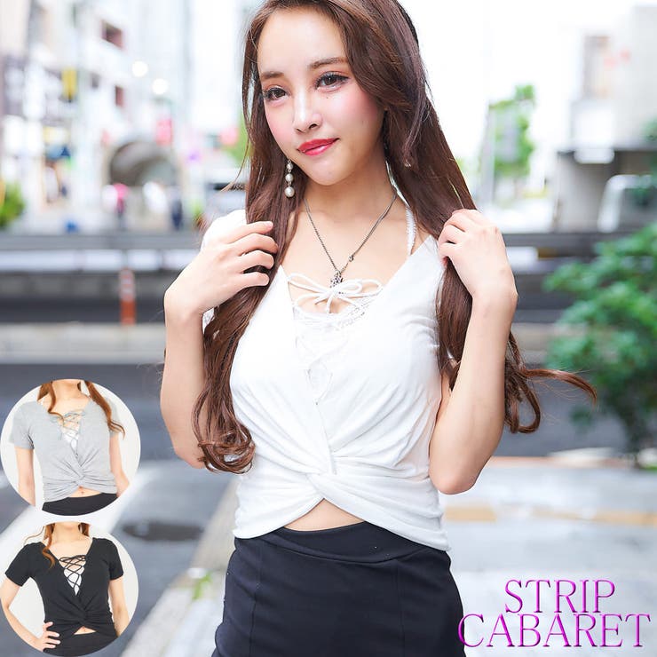 バストレーシングツイストトップス[[123-6806]]バストはレーシング、お腹部分はツイストデザインのSEXYトップス！ショート丈でヘソだしも出来ちゃう(^^♪伸縮性のあるカット素材で着心地〇デニムとのカジュアルコーデにぴったりなトップス...