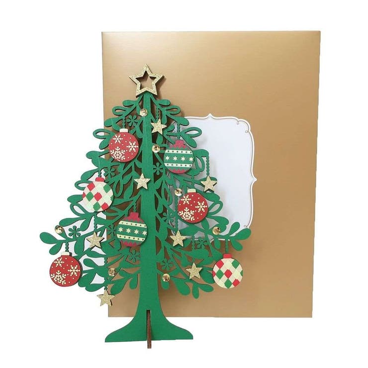 大切な人に贈りたいお洒落なCHRISTMAS CARDありがとう/メッセージ/英語/イラスト/感謝MERRY CHRISTMAS付属のオーナメントパーツを飾って楽しめる[クリスマスウッドツリーカード]自然な風合いのウッド素材のツリーに輝かし...