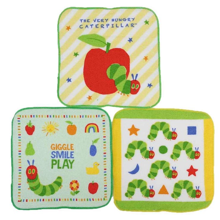 柄違いで楽しめる 洗い替えにぴったりなはんかちタオルセット保育園/幼稚園/小学生/プレゼント/ギフト世界中で愛読されるエリックカールのベストセラーしかけ絵本[はらぺこあおむし]の可愛らしいタオルシリーズこちらは小さなお子様のポケットにもしま...