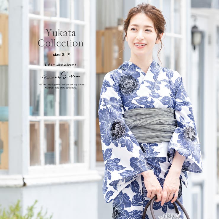 商品詳細■浴衣詳細（Sサイズ）身丈：約155cm袖丈：約49cm裄丈：約65cm（フリーサイズ）身丈：約165cm袖丈：約49cm裄丈：約68cm（素材）表地：ポリエステル100%裏地：なし■帯詳細（サイズ）巾：約40cm長さ：約400cm...