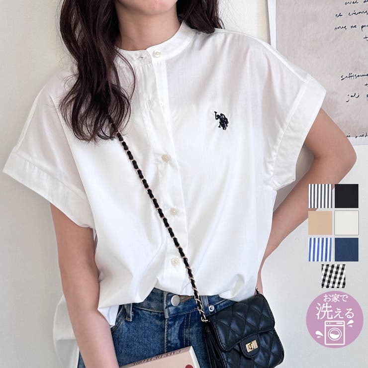 人気のU.S. POLO ASSN.×GeeRA！程よいサイズ感で着回し力◎のフレンチスリーブシャツ〇U.S. POLO ASSN.とGeeRAのコラボ商品〇程よくきちんと感のあるバンドカラー＆フレンチスリーブ〇身体のラインをカバーする絶妙...