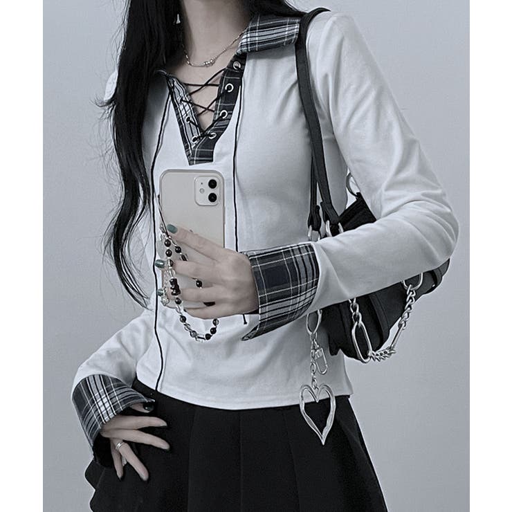 ■商品説明 レース編みとチェックの配色がかわいい春服のシャツカットソー♪ シンプルながら甘デザインで華やかな着こなしに♪ 可愛くスタイリッシュなコーデで♪ スタイルアップ効果も◎ 春服としてデイリーからデートまで様々なシーンにピッタリの一枚...