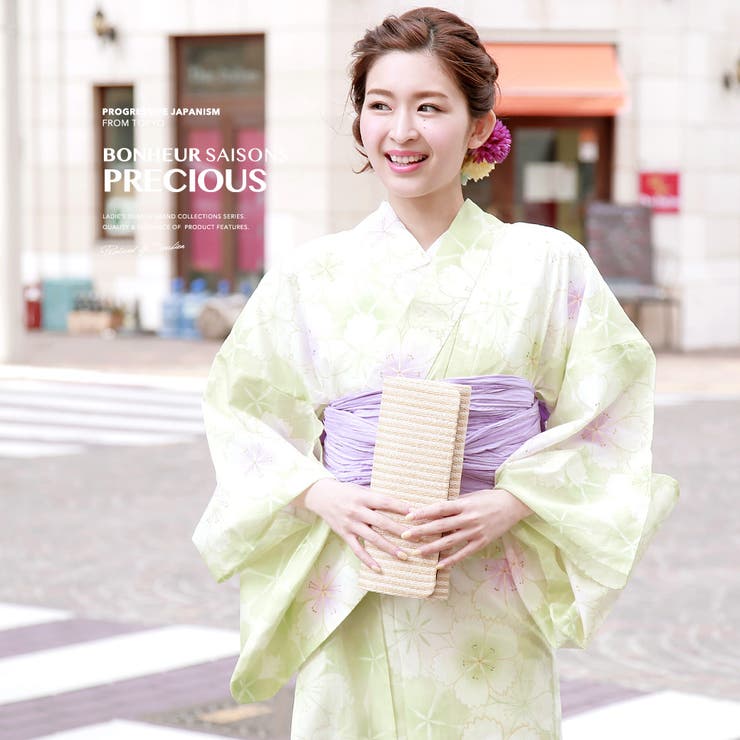 bonheur saisons PRECIOUS 浴衣セット商品詳細■浴衣詳細（サイズ）身丈：約165cm袖丈：約49cm裄丈：約68cm（素材）表地：綿85%　麻15%裏地：なし■帯詳細（サイズ）巾：約40.0cm長さ：約400cm（素材...