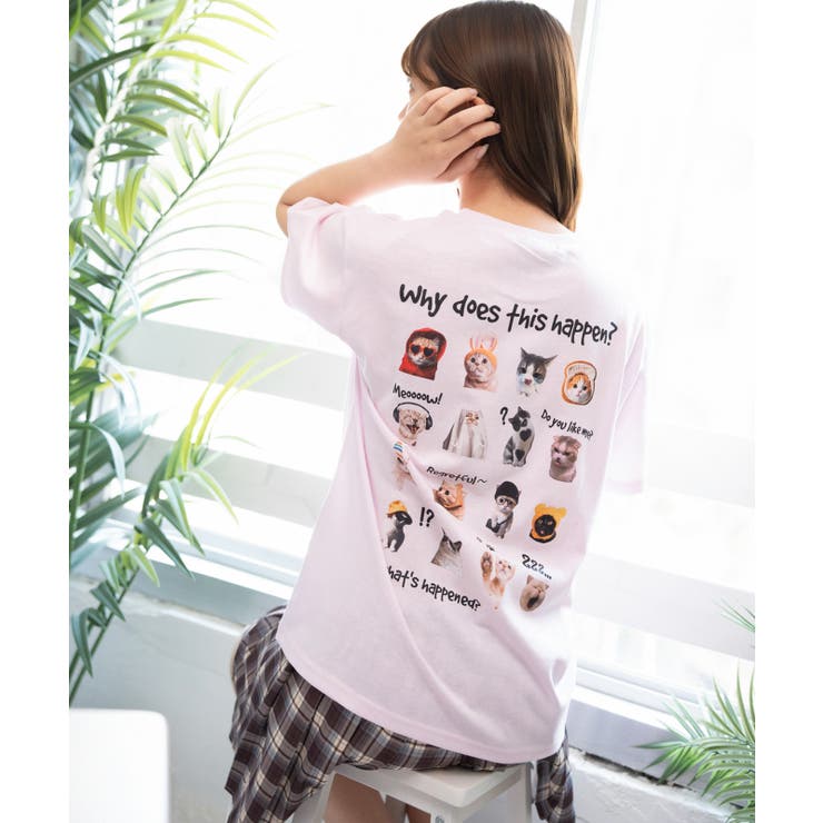 《遊び心たっぷりのネコフォトが視線を惹く 主役級BIG Tシャツ》■ デザイン遊び心たっぷりのアニマルフォトプリントが目を惹くBIG Tシャツ。バックにはさまざまな表情のネコやドッグを散りばめたインパクト抜群のデザインを落とし込み、後ろ姿ま...