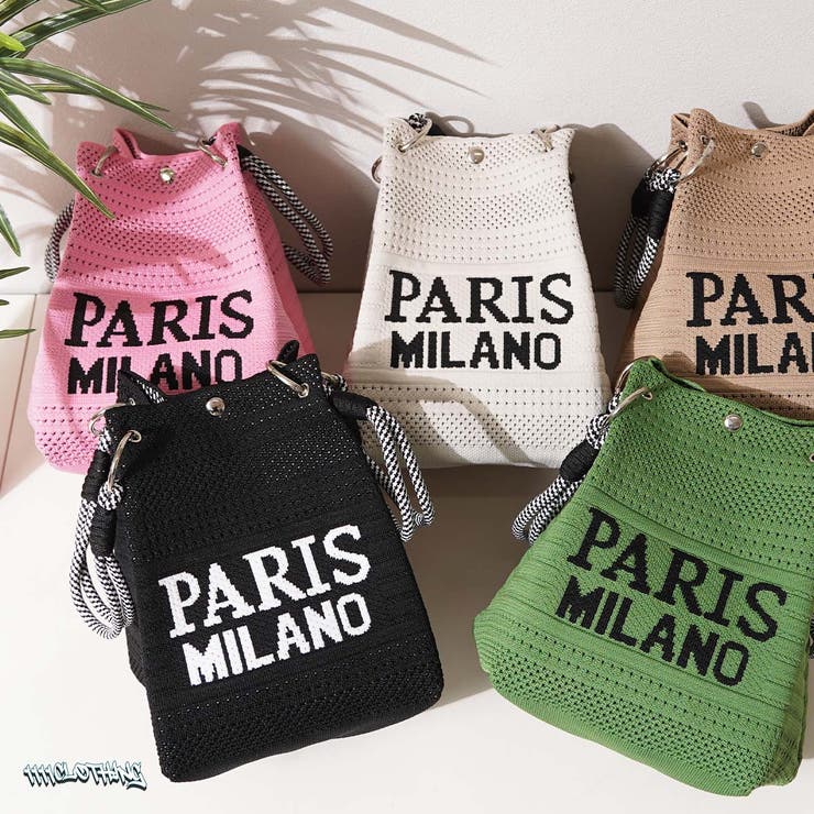【1111clothing】PARIS MILANO ロゴ 巾着バッグ / PARIS MILANO Logo Drawstring Bag________________________________Design/デザインフロントに施さ...