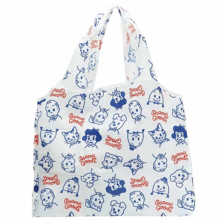 オサムグッズ エコバッグ 折りたたみ ショッピングバッグ フェイス総柄 Osamu Goods ナカジマコーポレーション 52×60cm お買い物かばん キャラクター グッズ 通販 シネマコレクション昭和レトロのかわいい雑貨OSAMU GO...