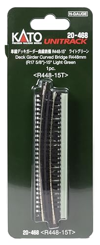 KATO Nゲージ 単線デッキガーダー曲線鉄橋 R448-15° ライトグリーン 20-468 鉄道模型用品 曲線半径はR448mmで設定。 保線通路 (手すり)を曲線の内側に配置。 単線デッキガーダー鉄橋/曲線鉄橋の片ジョイナーは茶色で、...