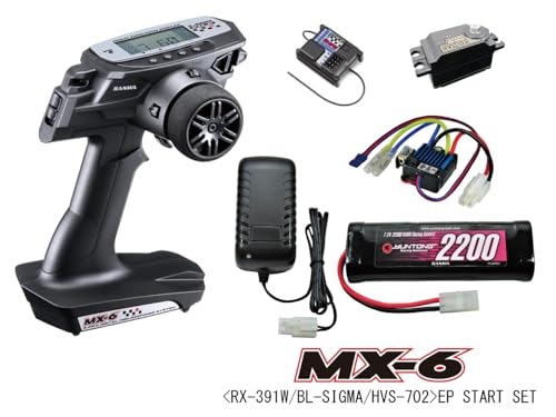 SANWA MX-6 EP START SET RX-391W/BL-SIGMA/HVS-702 電動RCカー用 プロポセット 防水仕様受信機 ＋ ロープロファイルデジタルサーボ ＋ ブラシモーター専用バック付きESC ＋ オートカット式急...