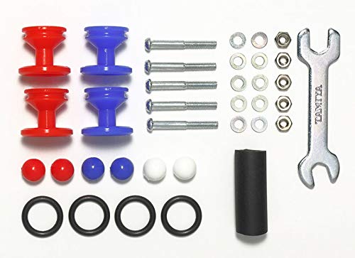 タミヤ ミニ四駆特別企画 ゴムリング付2段低摩擦プラローラーセット (赤・青13-12mm) 15525 13mmと12mmのローラーを一体化した低摩擦樹脂製のローラーにゴムリングを装着 ふだんは下の13mmローラーがフェンスと接触し、コー...