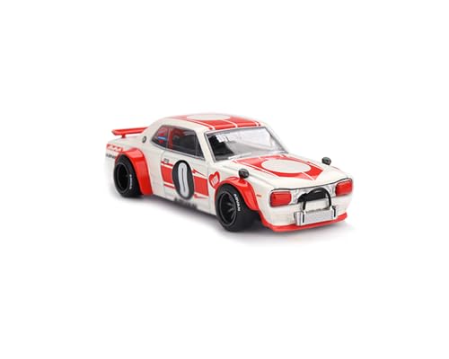 MINI GT スカイライン 2000GT-R (KPGC10) V2 RHD (右ハンドル車) 赤のストライプ入り白 (今井潤デザイン) スペシャル1/64 ダイキャストモデルカー KHMG211 限定版。 新品ボックス。 本物のディテー...