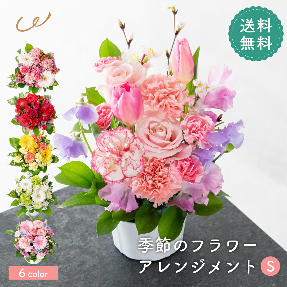 商品名・種類 季節のフラワーアレンジメントS サイズ 高約28cm×横幅約25cm×奥行約23cm カラー ■プリティピンク 女性人気No.1 花言葉：愛・しあわせ・思いやり おすすめシーン：誕生日・記念日・お子様の発表会 ■ルージュレッド...