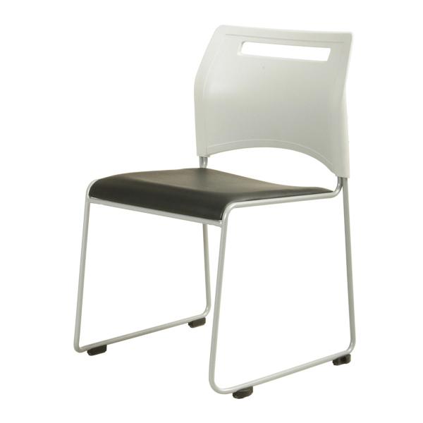 スタイリッシュなデザインで驚きのプライス！！■種別／ブラック■サイズ／W515×D555×H775mm■座高／430mm■素材／張地：合成皮革、背：樹脂成型品（ライトグレー）、脚：スチール、粉体塗装（ライトグレー）■スタッキング／4脚まで可...