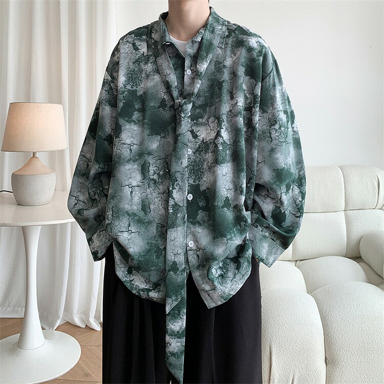シャツ メンズ 長袖シャツ 柄シャツ 花柄 ビッグシルエット シャツ カジュアルシャツ 韓国風 ファッション トップス ドロップショルダー 大きいサイズ ゆったり 春服 秋物 秋コーデ メンズファッション モード系 スタイリッシュシャツ メ...