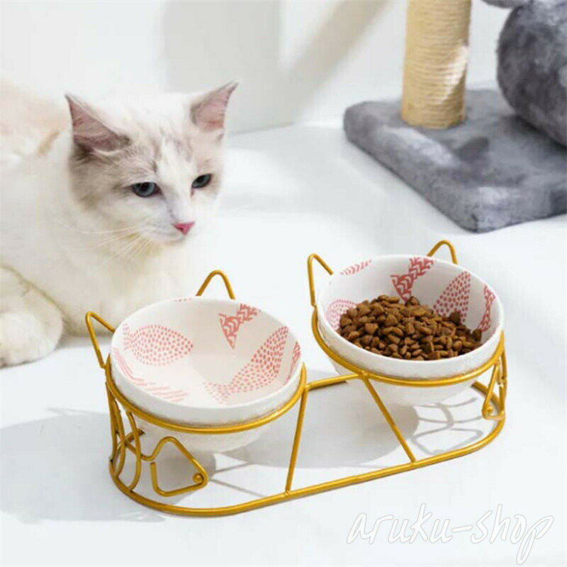 【高品質の陶器製品】陶器ペット食器、高温で作成し、嫌な臭いありません、ペットちゃんが安心に食べたり飲んだりできます。【かわいいデザイン】ペットボウルは猫耳の形からデザインします。プラスチックや金属だけのペットの器よりずっと高いです。【首の負...