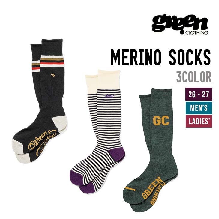 GREENGREEN CLOTHING グリーンクロージング 26-27MERINO SOCKS スノーボード ソックスgrecl2627034【商品名】GREEN CLOTHING グリーンクロージング 26-27MERINO SOCKS...