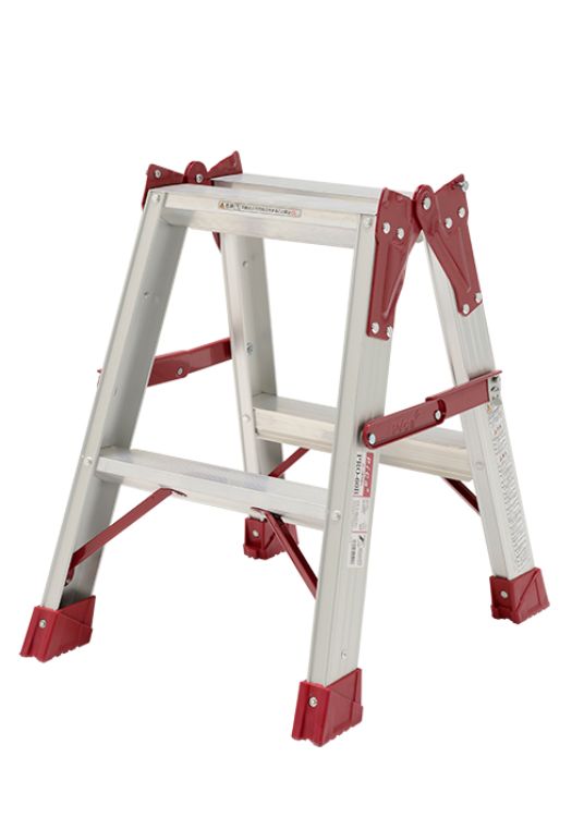 ※image photo はしご兼用脚立 PRO プロ 最大使用質量130kgの業務用タイプ 両面幅広踏ざん60mm 踏ざん幅60mmと広く、昇降しやすく作業性に優れています 滑り止めキャップの材質に*エラストマーを採用 *エラストマー　焼...