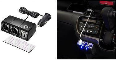 　※image photo Sockets w/USB Ports 接続USB機器を自動判別し最適充電できるリバーシブルUSB2ポート (5V/2.4A×2合計4.8A)と12V2連ソケットを搭載したコードタイプソケット 接続USB機器を自...