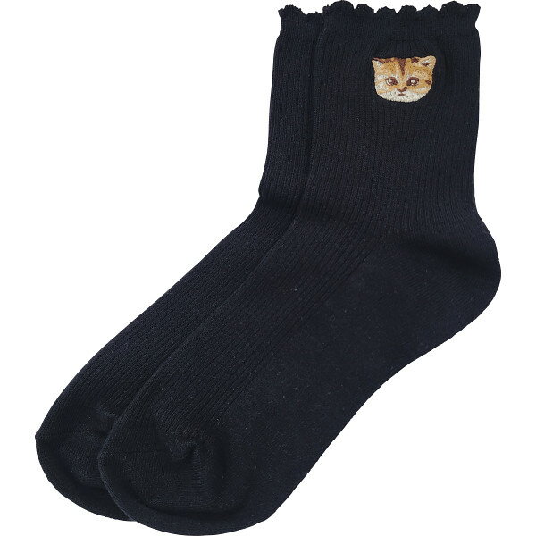 ※image photo ベーシックなリブ編みにかわいいヌネットの刺繍がポイントのロークルー丈のソックス 表糸が綿100%の年間通して履きやすい素材です ●レディースソックス1足 ●対応サイズ23〜25cm ●綿・ポリエステル・ポリウレタン...