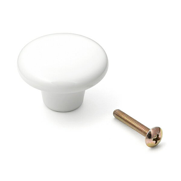 ※image photo ポタリー丸つまみ 217F 【付属品】 十字穴付トラス小ねじM4x25 【カラー】ホワイト 【材料】セラミック 【サイズ】D：D1：H 39：17.5：26 【重量】26g 製品内容は、部品としての品質範囲です。こ...