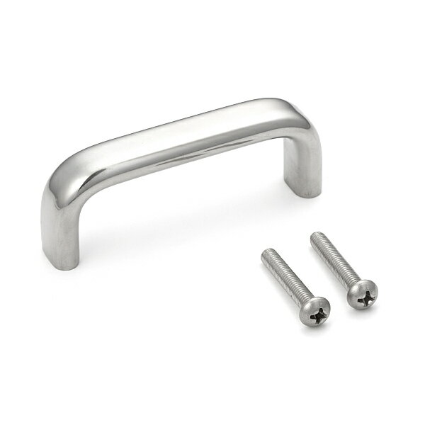 ※image photo ステンレス鋼製 ハンドル EC型 【付属品】 十字穴付トラス小ねじM5x28 【材料】ステンレス鋼（SUS304） 【仕上】鏡面研磨 【サイズ】L80 H30 P72 S10 【重量】84g 製品内容は、部品として...