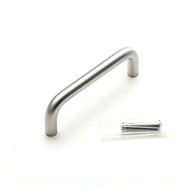 ※image photo ステンレス鋼製 ハンドル H-35型 （76型の代替品） 【付属品】 十字穴付トラス小ねじM4x28 【材料】ステンレス鋼（SUS304） 【仕上】サテン仕上 【サイズ】L106 P96 【重量】86g 写真は鏡面...