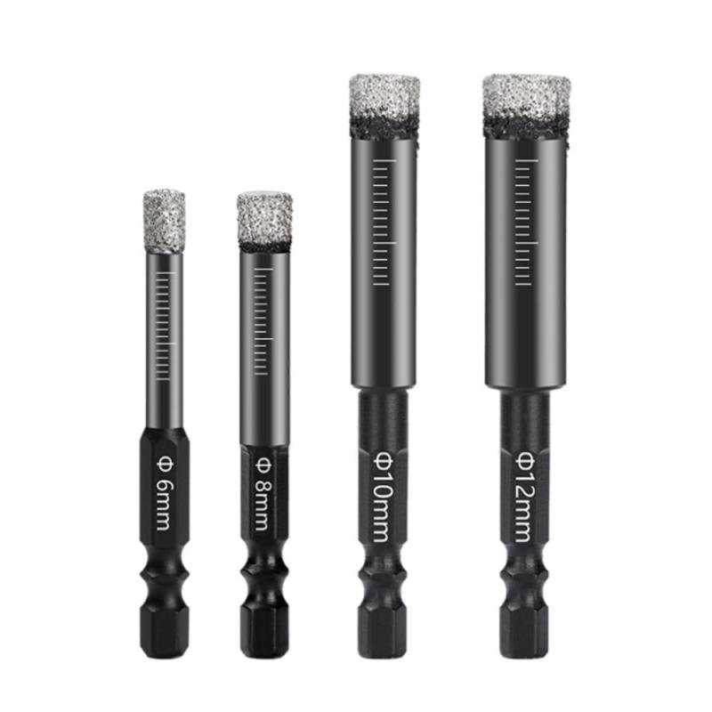 DFsucces 真空ろう付けされたダ 乾燥した穴あけ工具 六角形シャンク ダイヤモンドドリル ド4個入りセット6mm/8mm/10mm/12mm 適用カット大理石 ガラス 陶磁器 タイルを (4PCS, 六角形ハンドル)【快適で使いやすい...