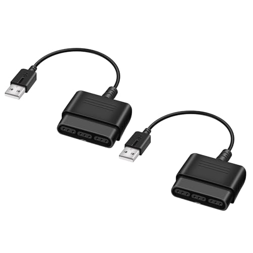 PS2 to PS3/PC コントローラーアダプター 汎用 PS2 コントローラー USB 変換アダプター ケーブル 黒 2点セット 短い コンパクト デュアルショック2 対応 可能 PC/PS3 本体 ワイヤレスコントローラー 同時使用可...
