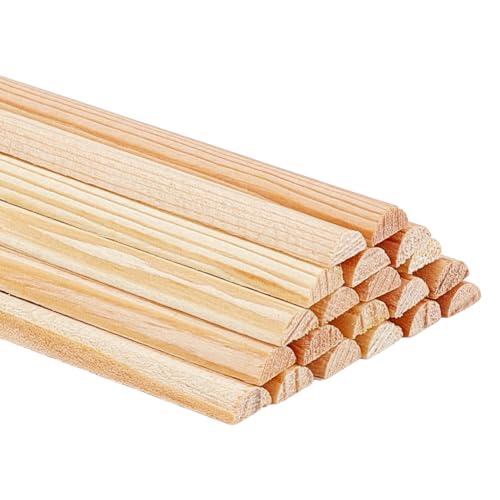 BENECREAT 30本 丸棒材 半円木棒 丸棒1/2 直径6mm 長さ20cm 3mm厚 木製 木材 スティック棒 クラフト モデリングハンドメイド ホビー用 DIY工具 手芸用 DIYモデル・サイズ詳細：30本セット。半円の木棒、直径...