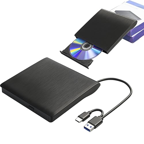 DVDドライブ 外付け USB3.0 ポータブルドライブ typeC/USBポート 外付光学式ドライブ CD/DVDプレイヤー CD/DVDドライブ 静音 高速 軽量 スリム コンパクト 外付CD・DVDドライブ CD/DVD読取・書込 (...