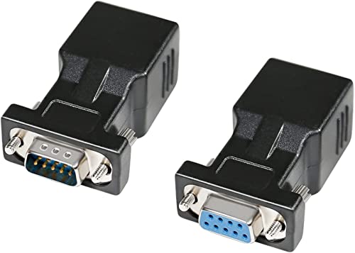 DTECH 2Pack RS232-RJ45 変換アダプター DB9メス+RJ45メス・シリアルデータ通信を処理するための簡単で便利な解決策。RS232 COMポートデバイス間の通信を、cat5/cat6 RJ45ネットワークケーブル転送に...