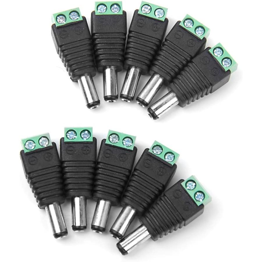 10個入りパック：12V DC電源ジャックコネクタアダプタオスプラグキット。 内径：2.1mm、外径：5.5mm。 はんだ付け、接合、圧着は不要です。 小型のドライバーだけが必要です。 簡単でプロフェッショナルな電源ケーブル接続。 より簡単...