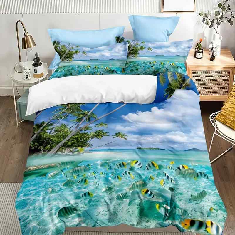 布団カバー 南国リゾート 海 ビーチ ヤシの木 自然 風景 デジタルプリント ポリエステル素材 おしゃれ 快適 寝具 3点セット ベッドルーム インテリア・カテゴリ: 寝具3点セット・スタイル: 北欧・素材: 化学繊維・柄: 風景・印刷技術...