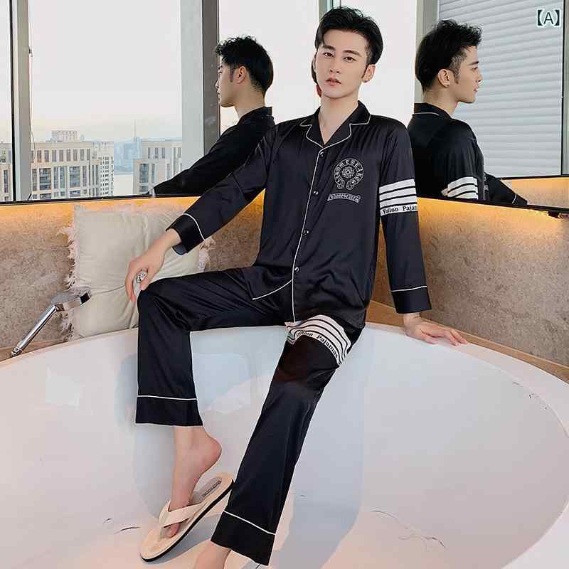 カップルの パジャマの 女性の ネットの 赤い 人気の 春秋の 氷の 糸の 薄い 金の 感じの ファッションの 部屋の 服の スーツの 男性の 長袖の ファッション製品カテゴリ: セット生地名: 氷の糸デザイン: セットメイン生地成分: ポ...