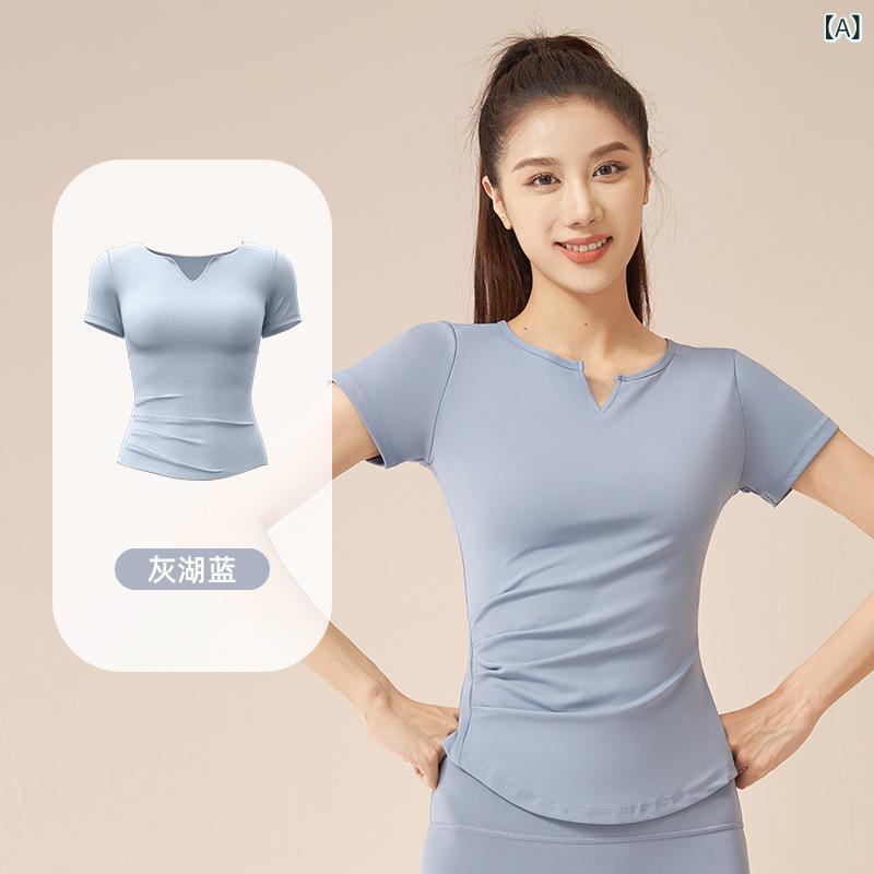 Juyitang V ネック ヨガ 半袖 ヌード 速 乾 フィットネスプリーツスポーツトップスランニング 女性 用供給カテゴリー: スポット製品カテゴリー: Tシャツ機能: 速乾性ブランド: いいえ対象性別: 女性パターン: ソリッドカラー...