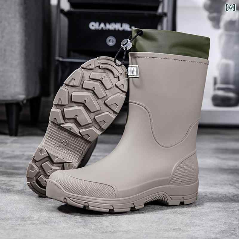 新しい メンズ ゴム 靴、 厚底 耐 摩耗 性 オーバーシューズ、 男性と 女性の ミッドチューブ 防水 滑り 止め レインブーツ、 釣り 工事 現場 用の 特別な レインブーツ対象年齢層: ユース（18～40歳）供給カテゴリー: スポット...