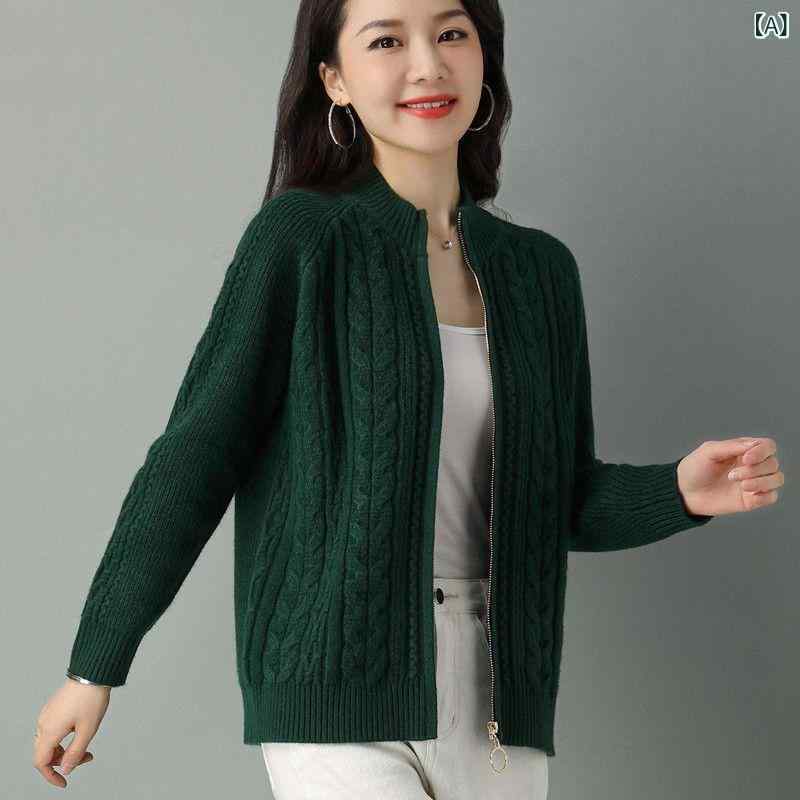 国境を 越えた 婦人 服の ジャケットの ジッパー セーター 2024 秋冬の 新型の 厚い 長袖の 外に ニットの カーディガンの 上着を 掛けます。ブランド: その他生地名: ウール混/ポリエステル(ポリエステル繊維)主な生地構成 2:...