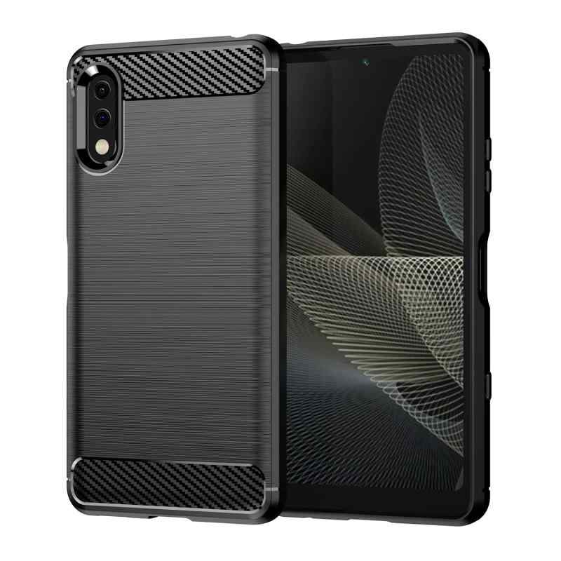 Sony Xperia Ace II SO-41B ケース【MARR】 スマホケース 炭素繊維カバー TPU シリコン ケース 保護バンパー 弾力性付き Xperia Ace 2 SO-41B 用 耐衝撃 (ブラック)【対応機種】：Sony...