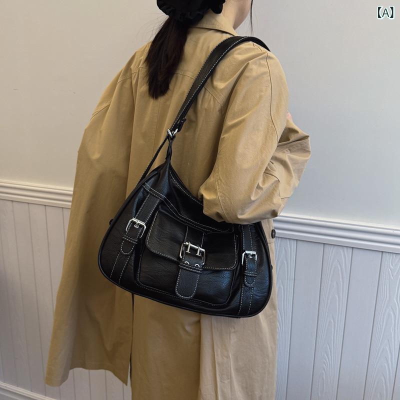 クロス ボーダーの 復古 風の 柔らかい 皮の ギャルの 機関 車の カバンの 女性の 2025 秋冬の 新型の 衝突 色の片 肩の 斜めの ショルダーバッグの 潮色: 黒い,ライトブラウン,黒と赤,シャンパンスタイル: 国境を越えたトレン...