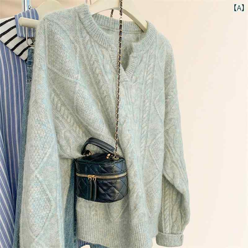 香港 風の 復古の 小さい v ネックの 麻 花の 頭の 柔らかい モチ モチの セーターの 上着の 怠惰で ゆったり して いる カジュアルな ニットの 底の シャツ商品番号: 9145297ブランド: その他生地名: アクリル繊維主な生...