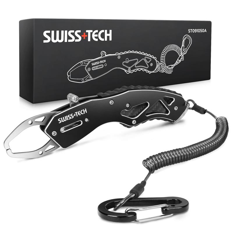 SWISS+TECH フィッシュグリップ フィッシュキャッチャー 魚掴み器 アルミ製 釣り道具 魚つかみ 耐荷重18kg 軽量 コンパクト 海釣り 池釣り バス釣り 沖釣り 船釣り ランガン サビキ釣り 穴釣り【高品質の素材】開口部分は防錆...